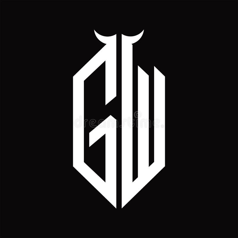 GW Logo Monogram with Horn Shape Isolated Black and White Design ...
