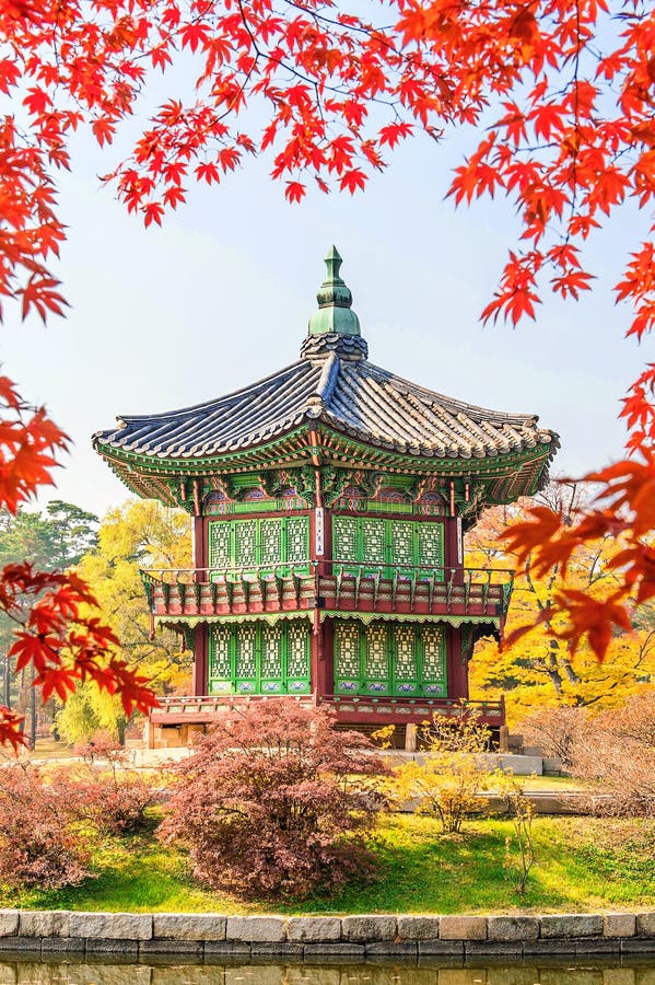 Gyeongbukgung and Maple Tree in Autumn in Korea Stock Image - Image of ...