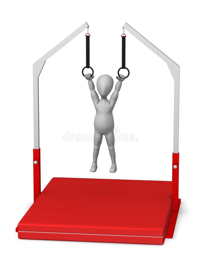 Boy Doing Gymnastics on Two Rings Hanging on Ropes Stock Vector ...