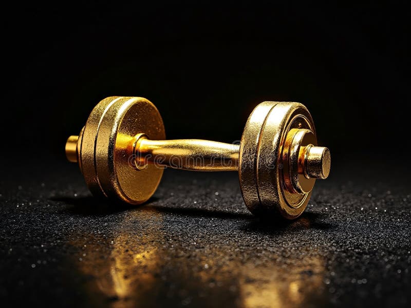 Workout Dumbbell Made Out of Solid Gold Isolated on Reflective Sparkly ...