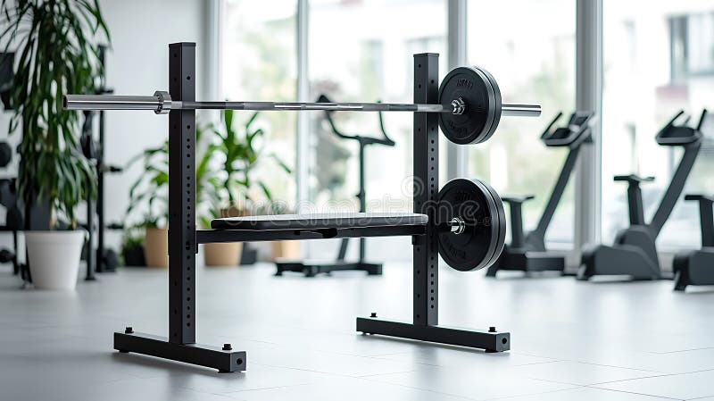 A Gym with a Bench and a Weight Set Stock Image - Image of metal ...