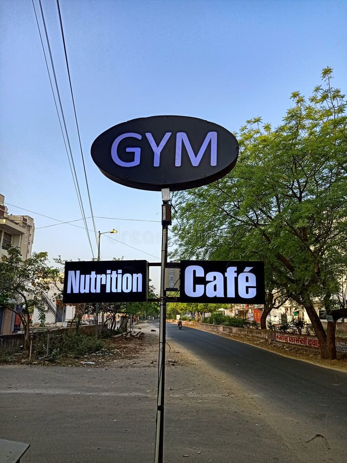 Gym and Cafe Sign Board Indication Direction Board Stock Image - Image ...