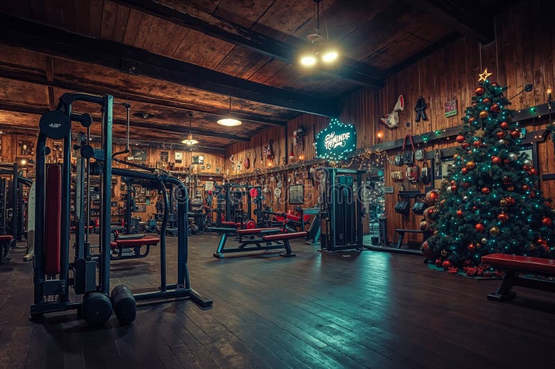 A Gym with a Christmas Tree in the Middle of it Stock Image - Image of ...