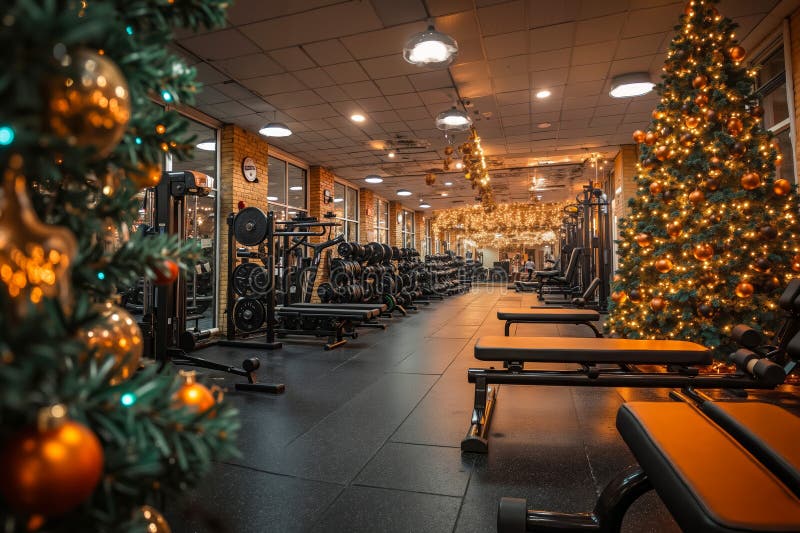 A Gym with a Christmas Tree in the Middle of the Room Stock Image ...