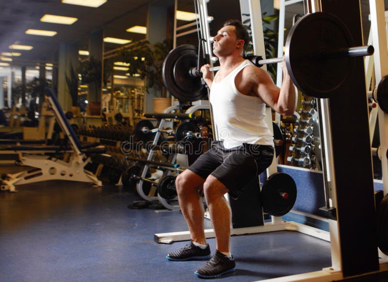 Gym Equipment, Barbell Exercise and Man Exercising for Strength ...