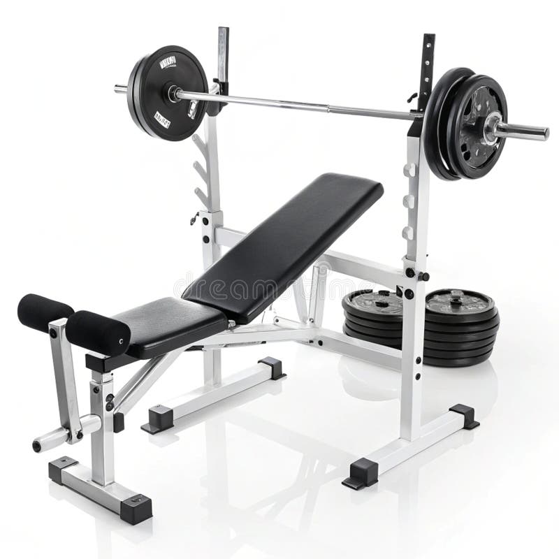 Gym Equipment Bench Press Exercise Isolated on White Background Stock ...
