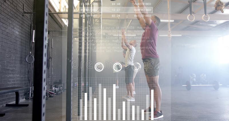 In Gym, Exercising with Animation of Data Analytics Overlay Showing ...