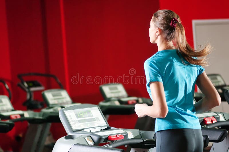 Gym Exercising. Run on on a Machine Stock Photo - Image of portrait ...