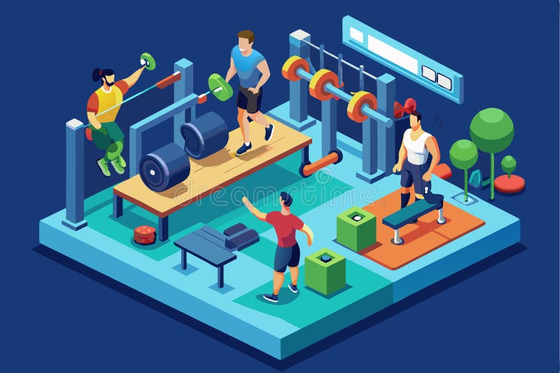 A Gym Featuring Various Workout Stations Where Individuals Engage in ...