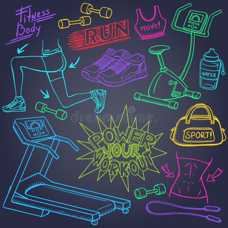 Gym and fitness doodles stock vector. Illustration of squat - 51871915