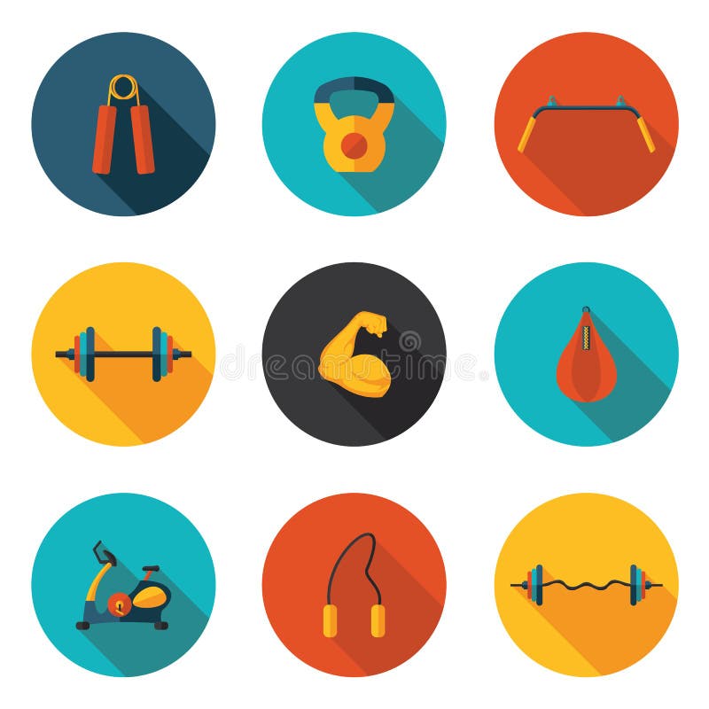 Muscle and gym icons stock illustration. Illustration of design - 24534346