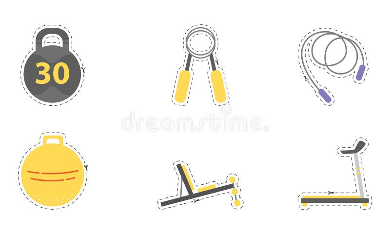 Gym Gear Sticker Pack. Vector Stock Illustration - Illustration of ...