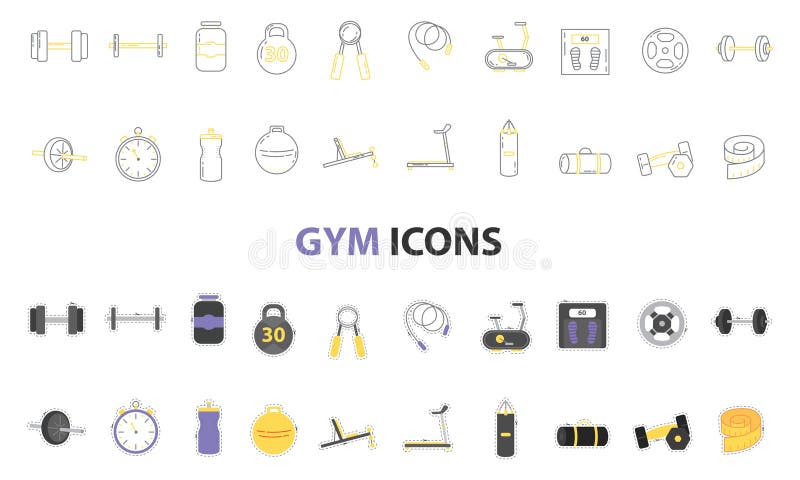 Gym Icons Bundle Layout. Vector Stock Vector - Illustration of bottle ...