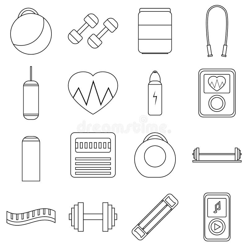 Gym icons set, flat style stock vector. Illustration of bodybuilding ...