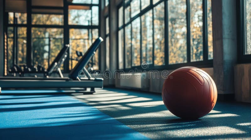 Gym Interior with a Basketball Resting on the Floor Stock Illustration ...