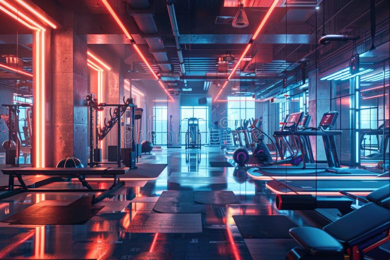 Gym Interior with Rowing Machines for Exercise and Workout Stock Image ...