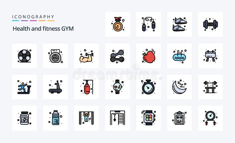 25 Gym Line Filled Style Icon Pack Stock Vector - Illustration of ...