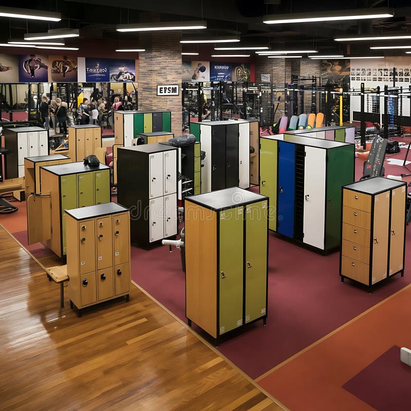 Gym locker in a floor room stock image. Image of design - 344826445