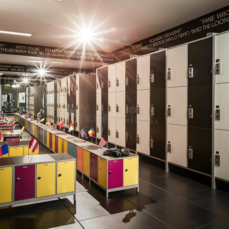 Gym locker in a floor room stock image. Image of functional - 344826503