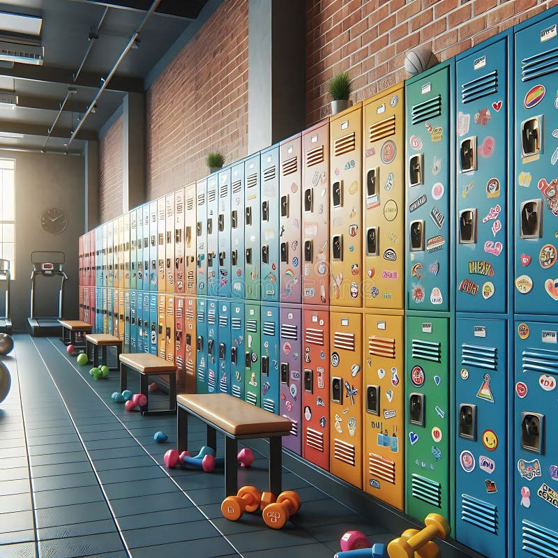 Gym locker in a floor room stock photo. Image of high - 344826592