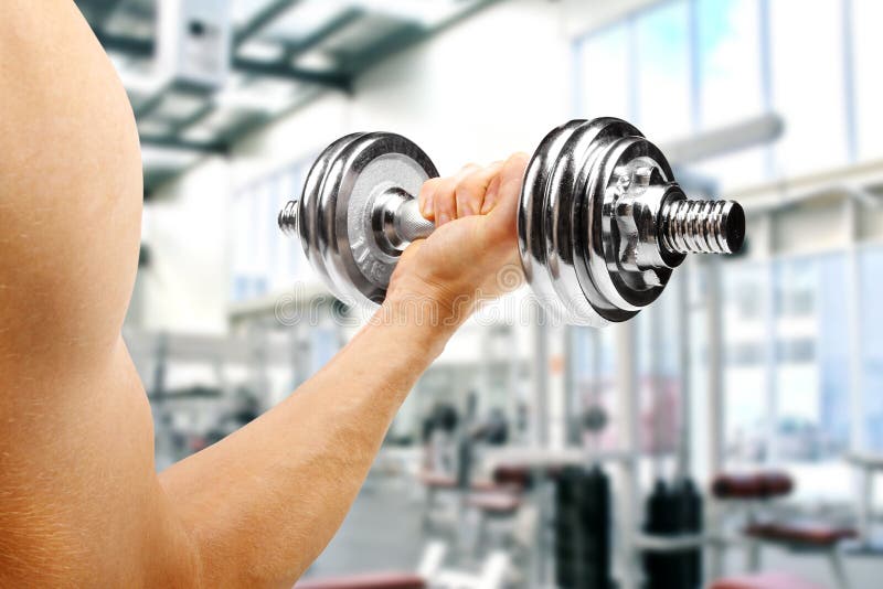 Gym. Man with Dumbbell in the Hand Stock Photo - Image of bodybuilding ...
