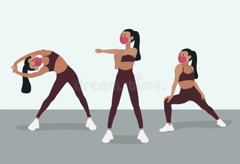 Girl with a Mask Doing Stretching in a Gym Vector. Stock Vector ...