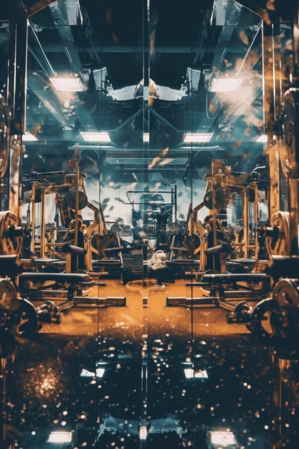 A Gym Room with a Mirror Reflecting the Gym Equipment. Generative AI ...