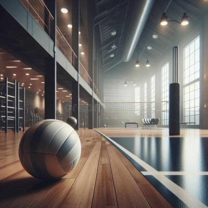 Gym Scene with a Volleyball Lying on the Line, No One Present Stock ...