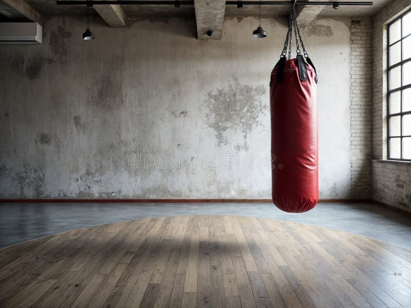 Interior of Boxing Gym with Red Boxing Punching Bag Hanging from the ...