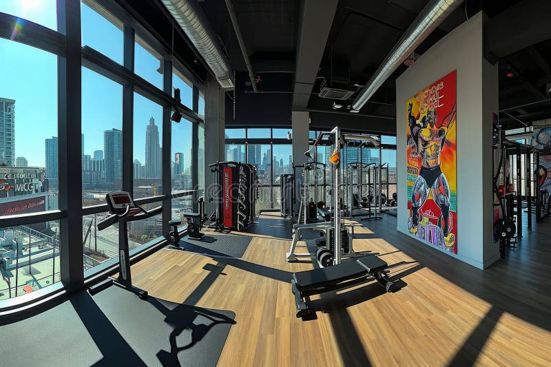 A Gym Space with Large Windows Offering a Sweeping View of the ...