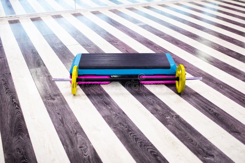 Gym with step platform stock image. Image of flooring - 137963773