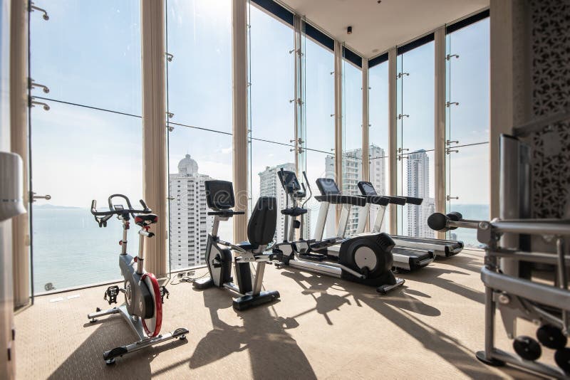 The Gym on Top of the Building Overlooks the Sea. Stock Image - Image ...