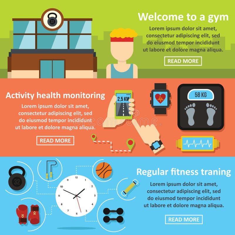 Regular Fitness Training Banner Horizontal Concept Stock Vector ...