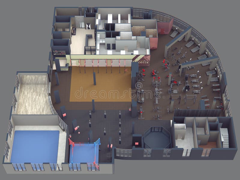 Gym view from above stock illustration. Illustration of view - 121139259