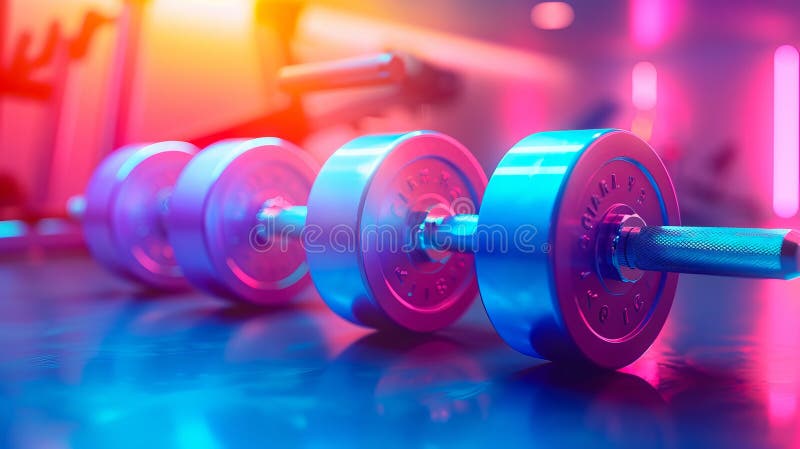 A Gym with Weights and Neon Lights Stock Photo - Image of muscle ...
