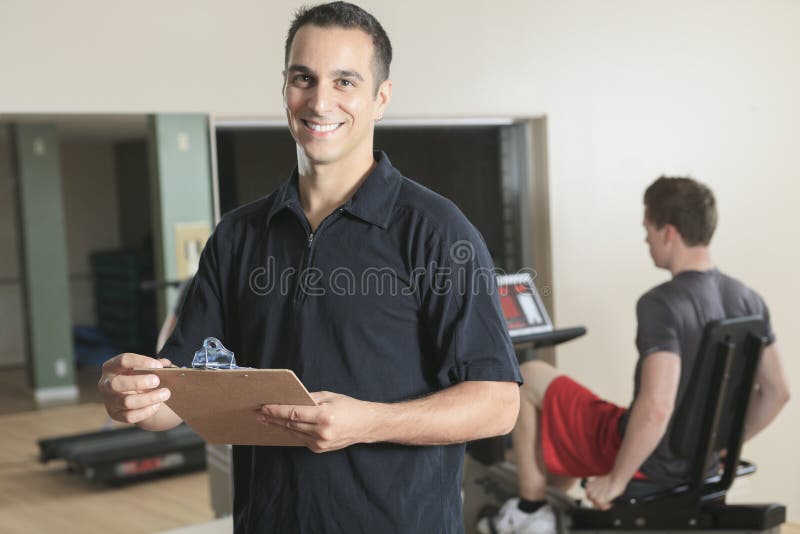 Gym Woman Personal Trainer Man with Weight Stock Photo - Image of girl ...