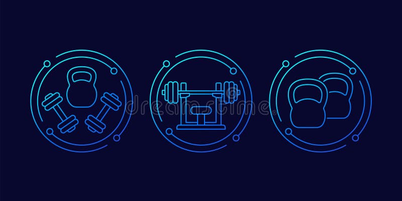 Gym and Workout Icons in Linear Design Stock Vector - Illustration of ...