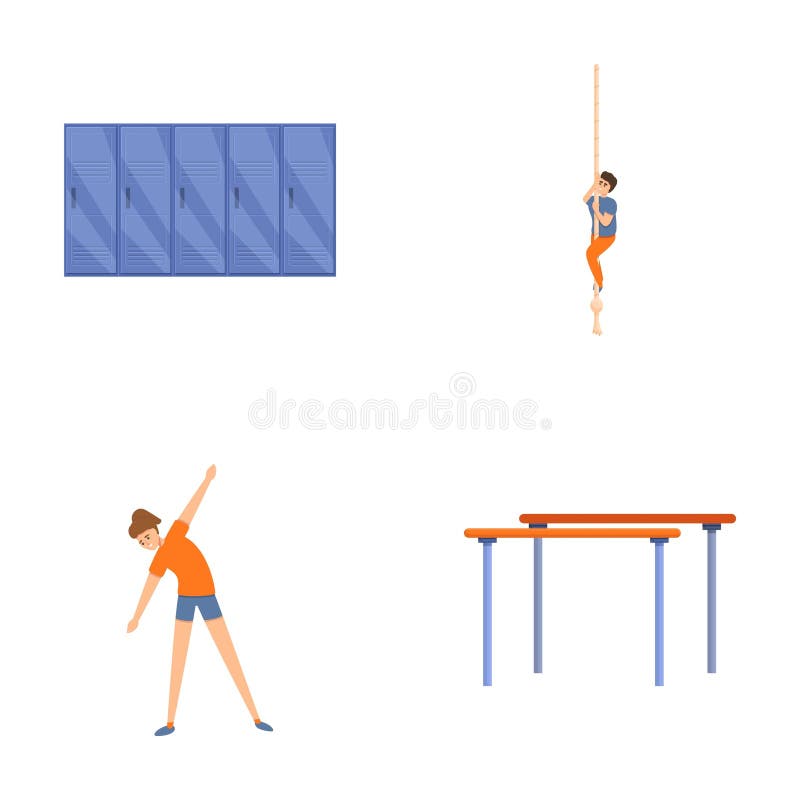 Gym Workout Icons Set Cartoon Vector. People Doing Sport or Physical ...