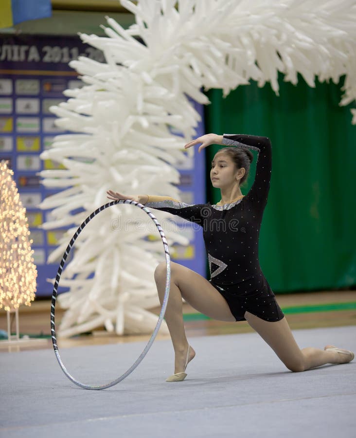 Gymnast Girl Doing Exercise with Hoola Hoop Editorial Photography ...
