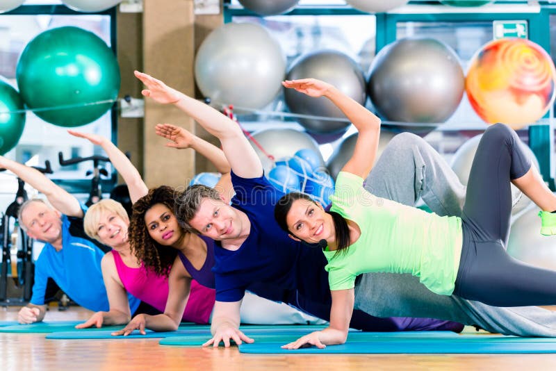 Gymnastic Group in Gym Exercising and Training Stock Photo - Image of ...