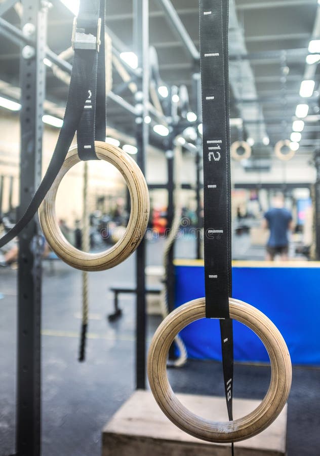 Gymnastic Rings in the Crossfit Zone in the Gym Stock Image - Image of ...