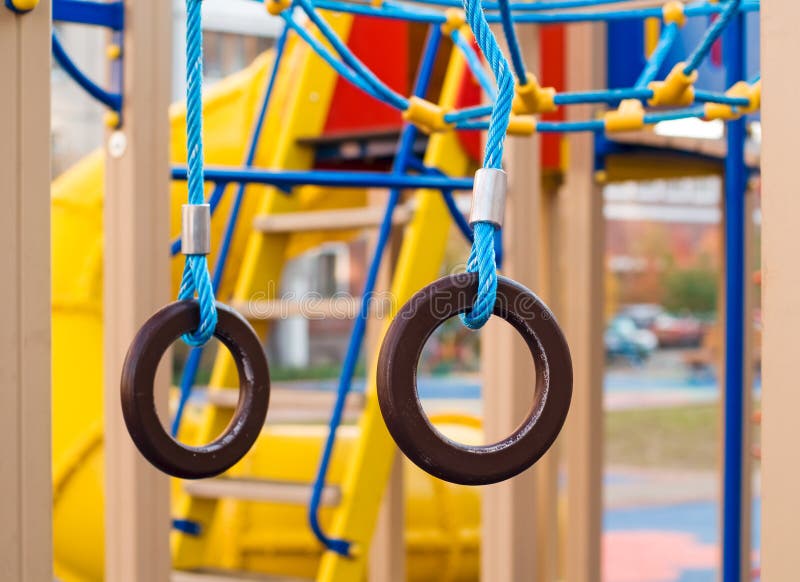 Gymnastic Rings At Kids Playground Stock Image - Image of nobody ...