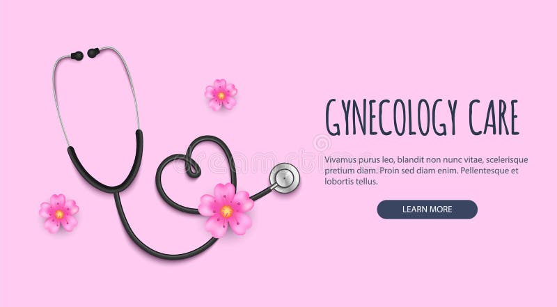 Gynecology Concept. Pink Background with Stethoscope and Flowers Stock ...