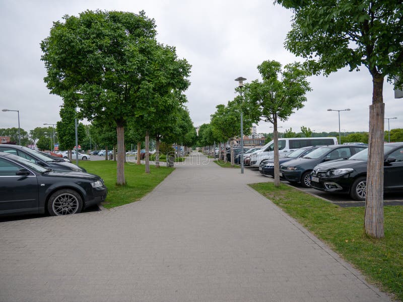 Gyor Hungary 05 12 2019 Walking Path in the Car Park of the Gyor Arkad ...