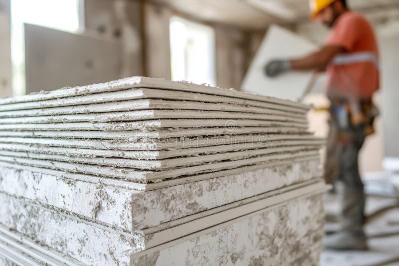 Gypsum Boards Stacked for Installation As a Construction Worker ...