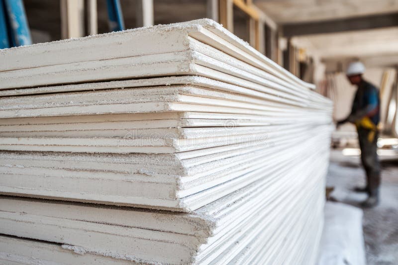 Gypsum Boards and Worker at House Renovation Stock Image - Image of ...