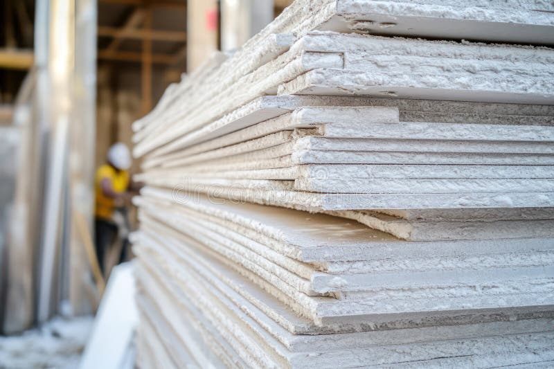 Gypsum Boards and Worker at House Renovation Stock Image - Image of ...