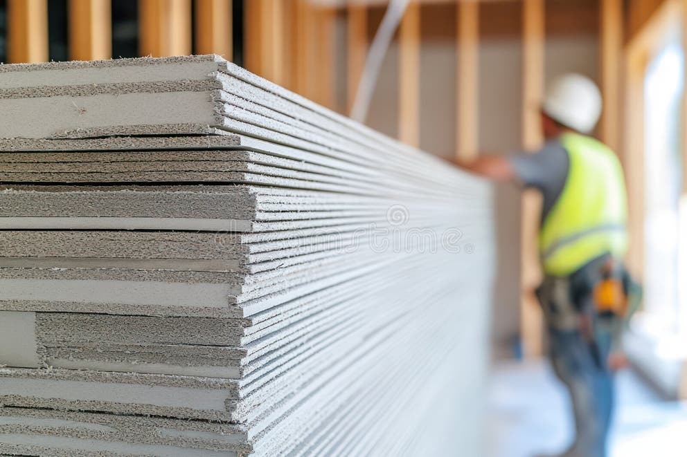 Gypsum Boards and Worker at House Renovation Stock Image - Image of ...