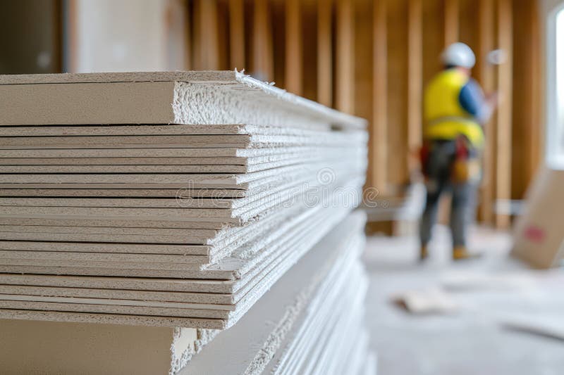 Gypsum Boards and Worker at House Renovation Stock Photo - Image of ...