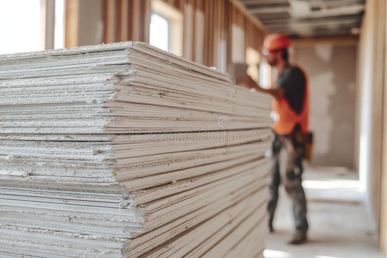 Gypsum Boards and Worker at House Renovation Stock Image - Image of ...